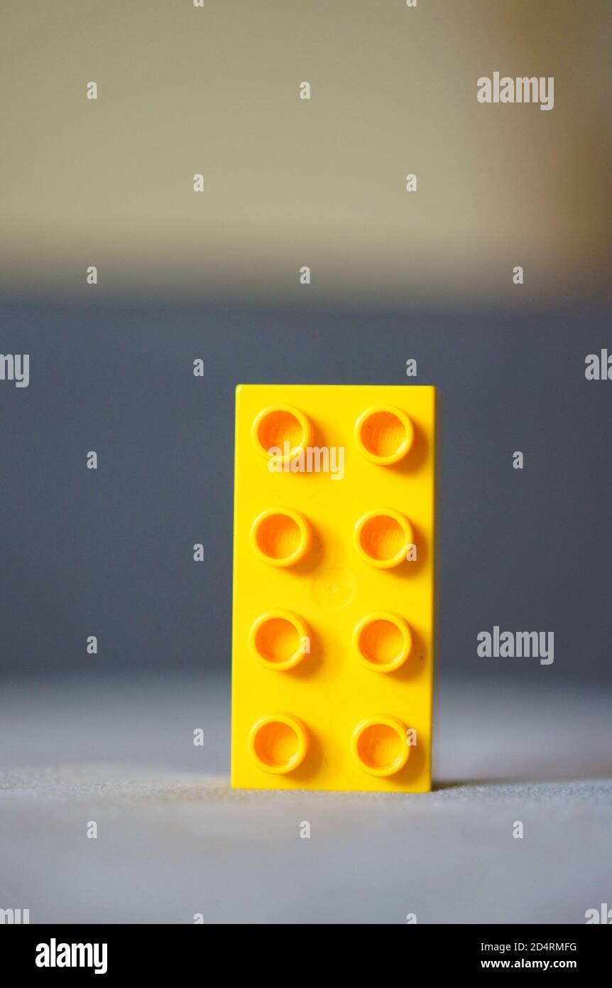 POZNAN, POLAND - Mar 19, 2016: Plastic yellow Lego Duplo toy brick in ...