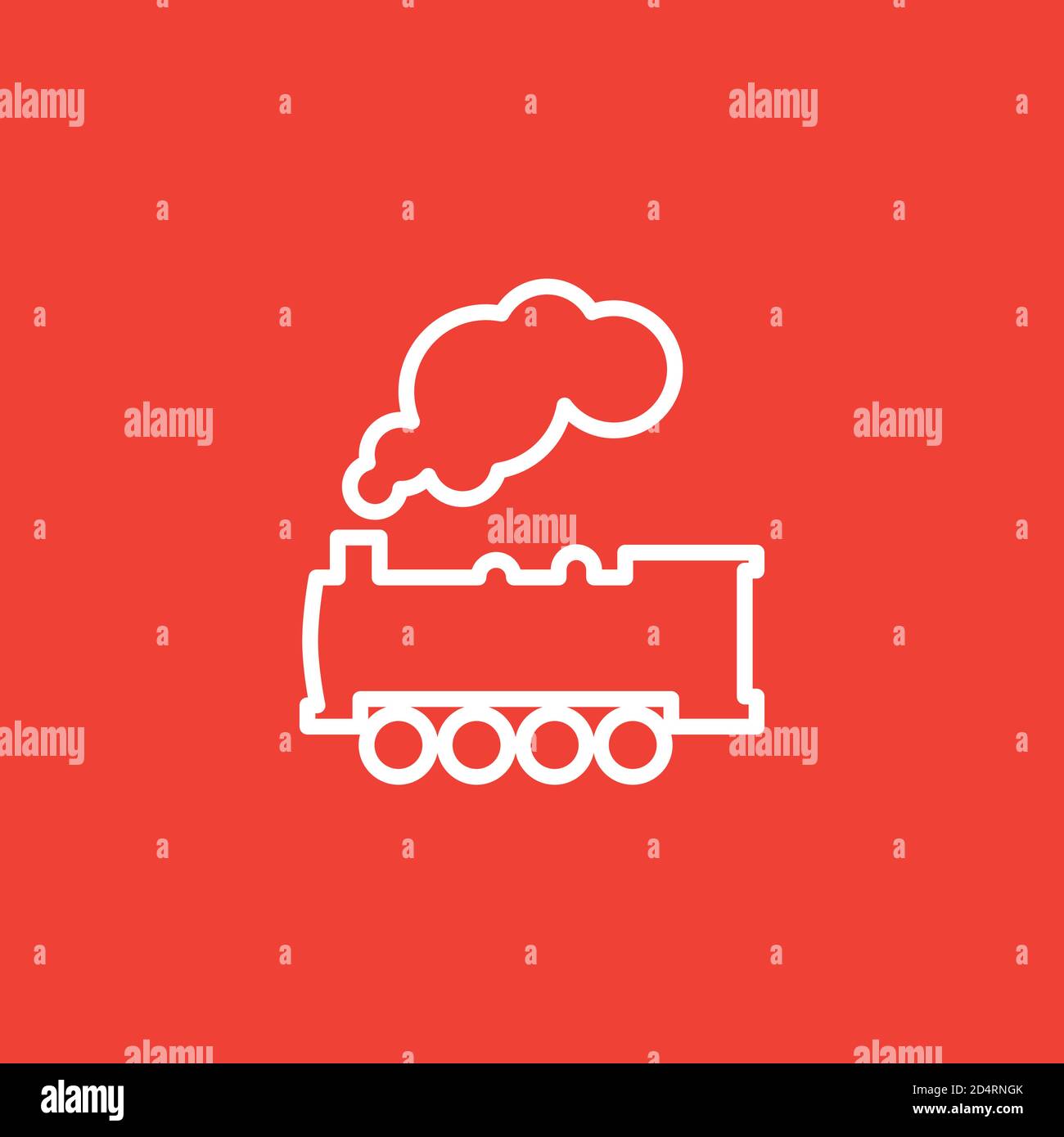 Steam Locomotive Train Line Icon On Red Background. Red Flat Style ...