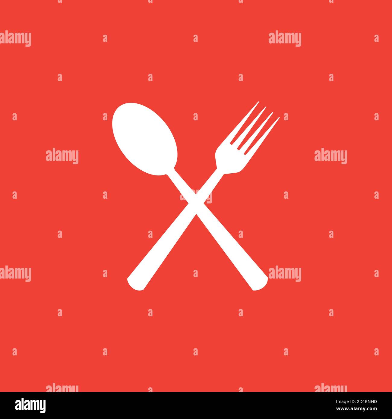 Spoon & Fork Icon On Red Background. Red Flat Style Vector Illustration ...