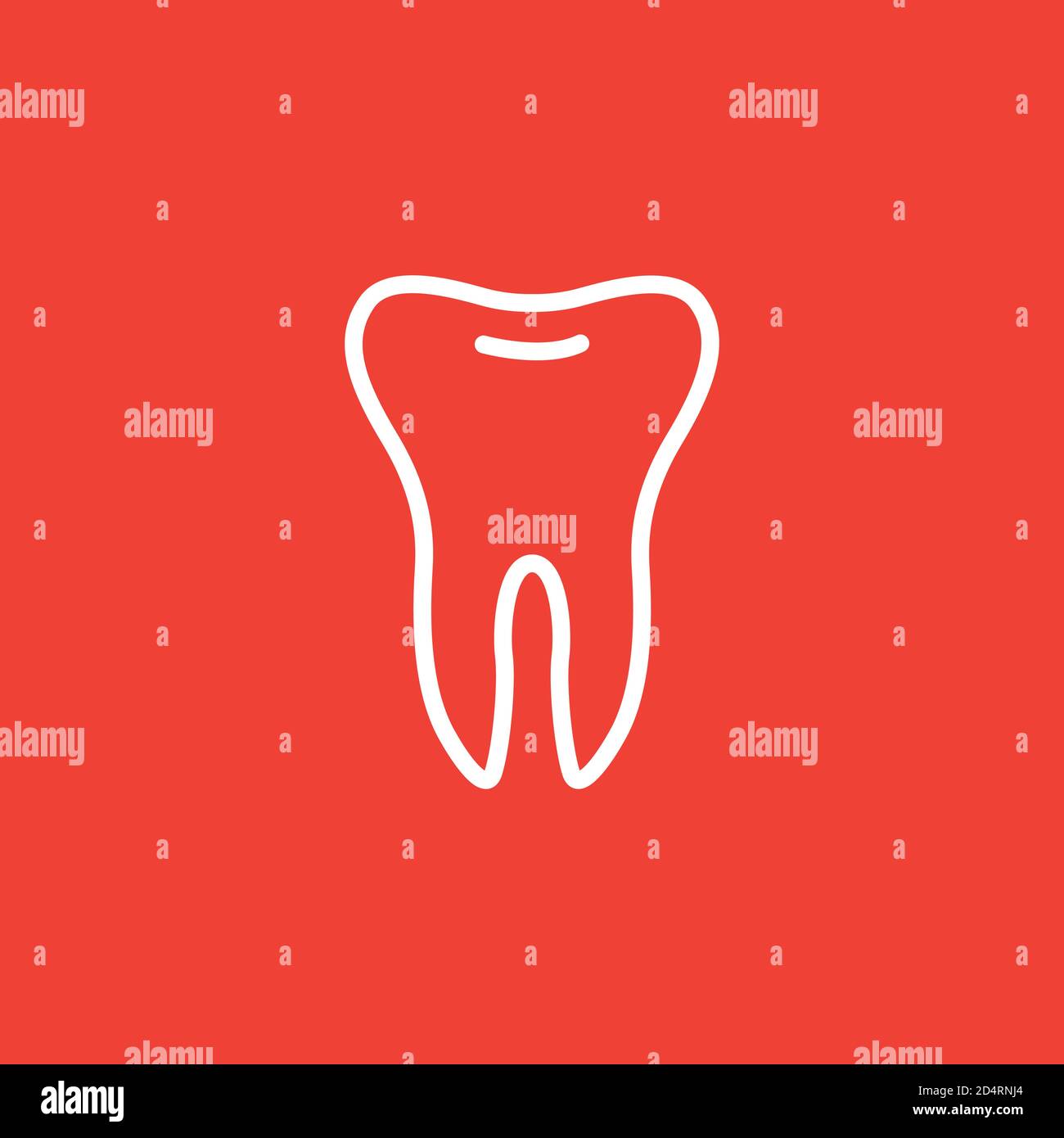 Tooth Line Icon On Red Background. Red Flat Style Vector Illustration ...