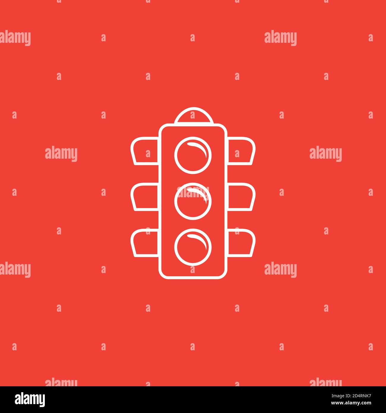 Traffic Light Signal Line Icon On Red Background. Red Flat Style Vector ...