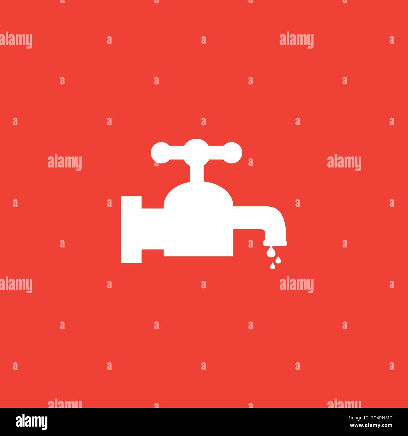 Water Tap Icon On Red Background. Red Flat Style Vector Illustration ...