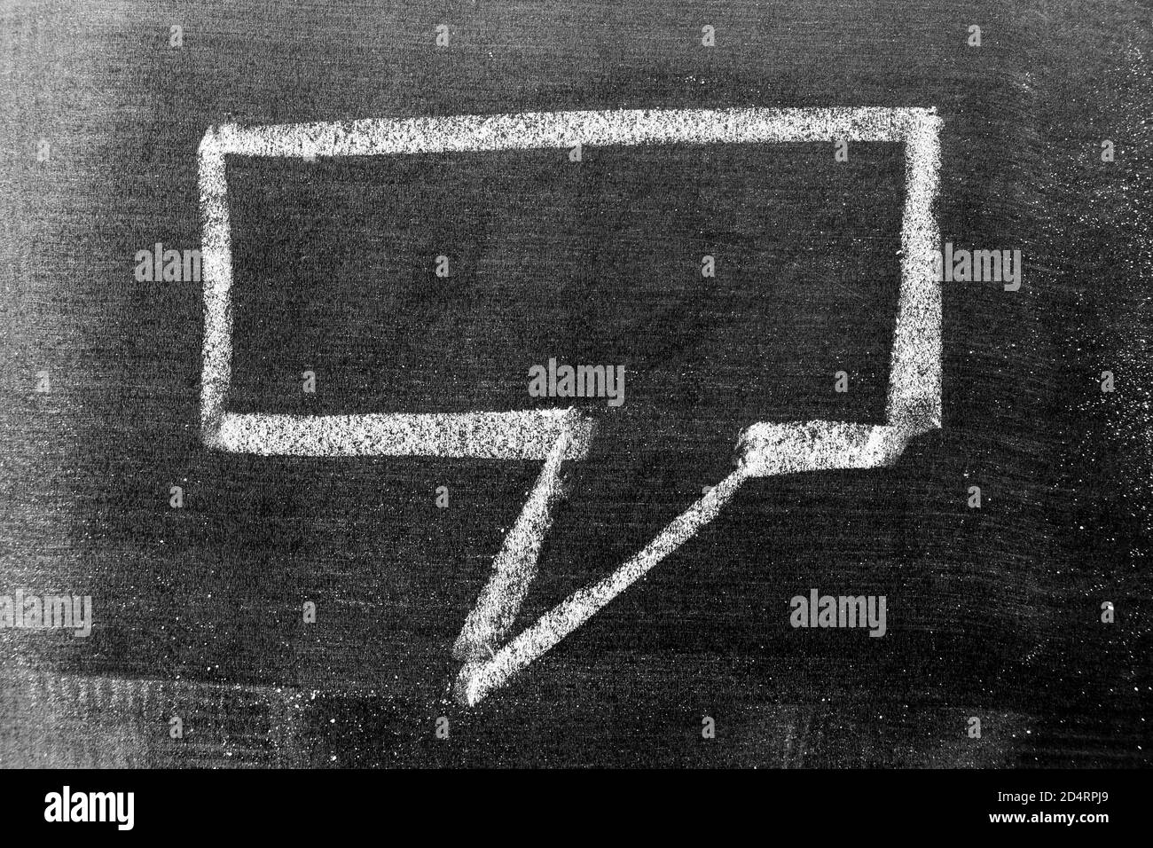 White color chalk hand drawing in square bubble speech shape with blank ...