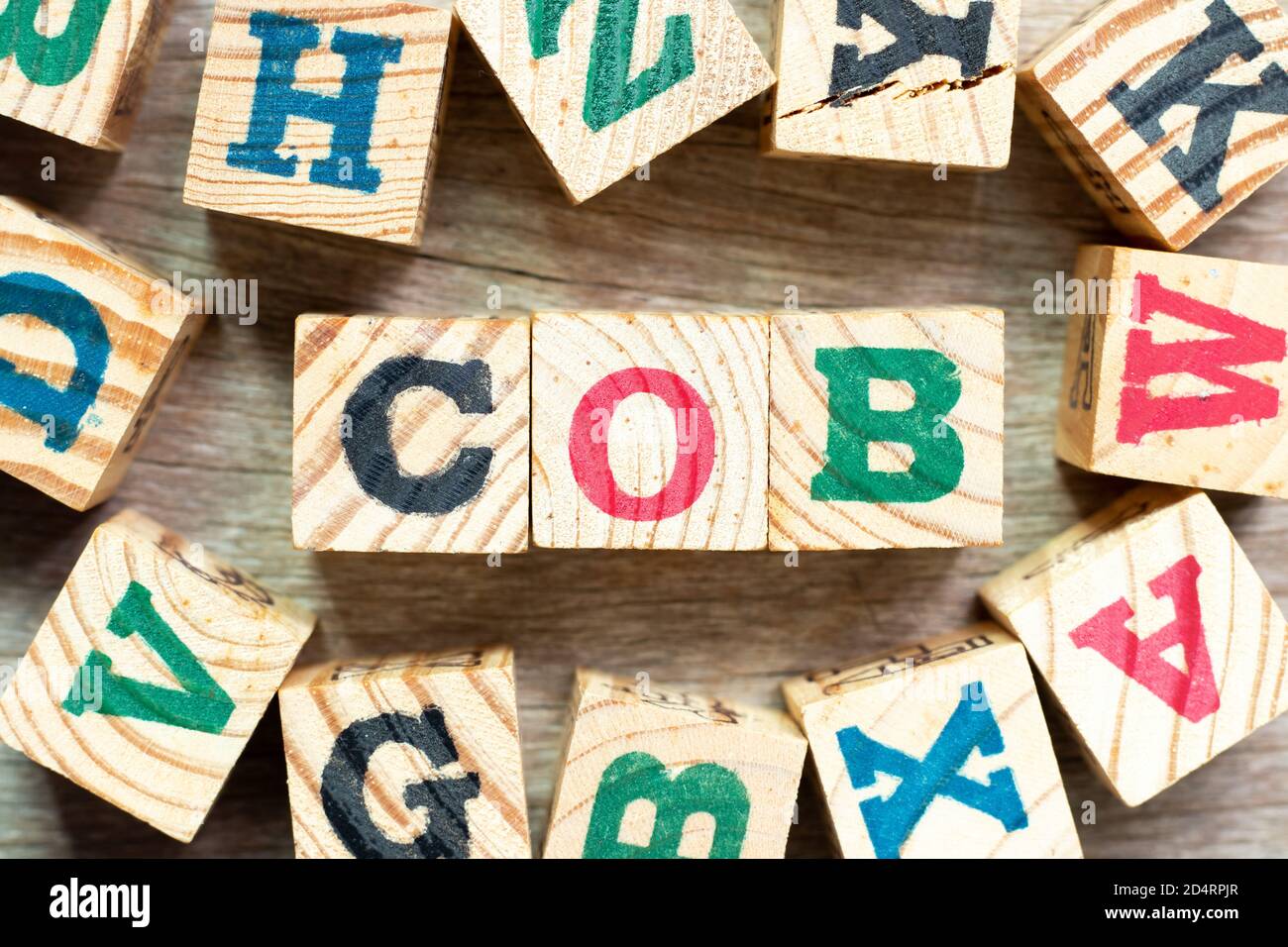 Alphabet letter block in word COB (abbreviation of close of business ...