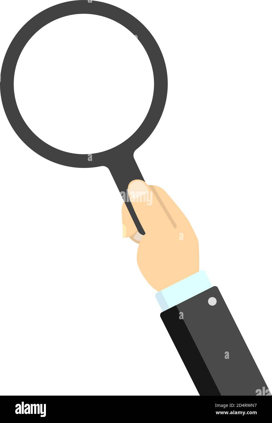 Hand holding magnifying glass vector illustration / male business ...