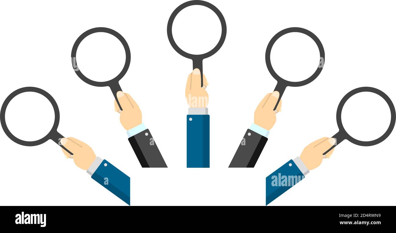 Hand holding magnifying glass vector illustration set / male business ...