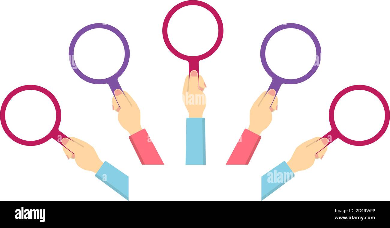 Hand holding magnifying glass vector illustration set / female Stock ...