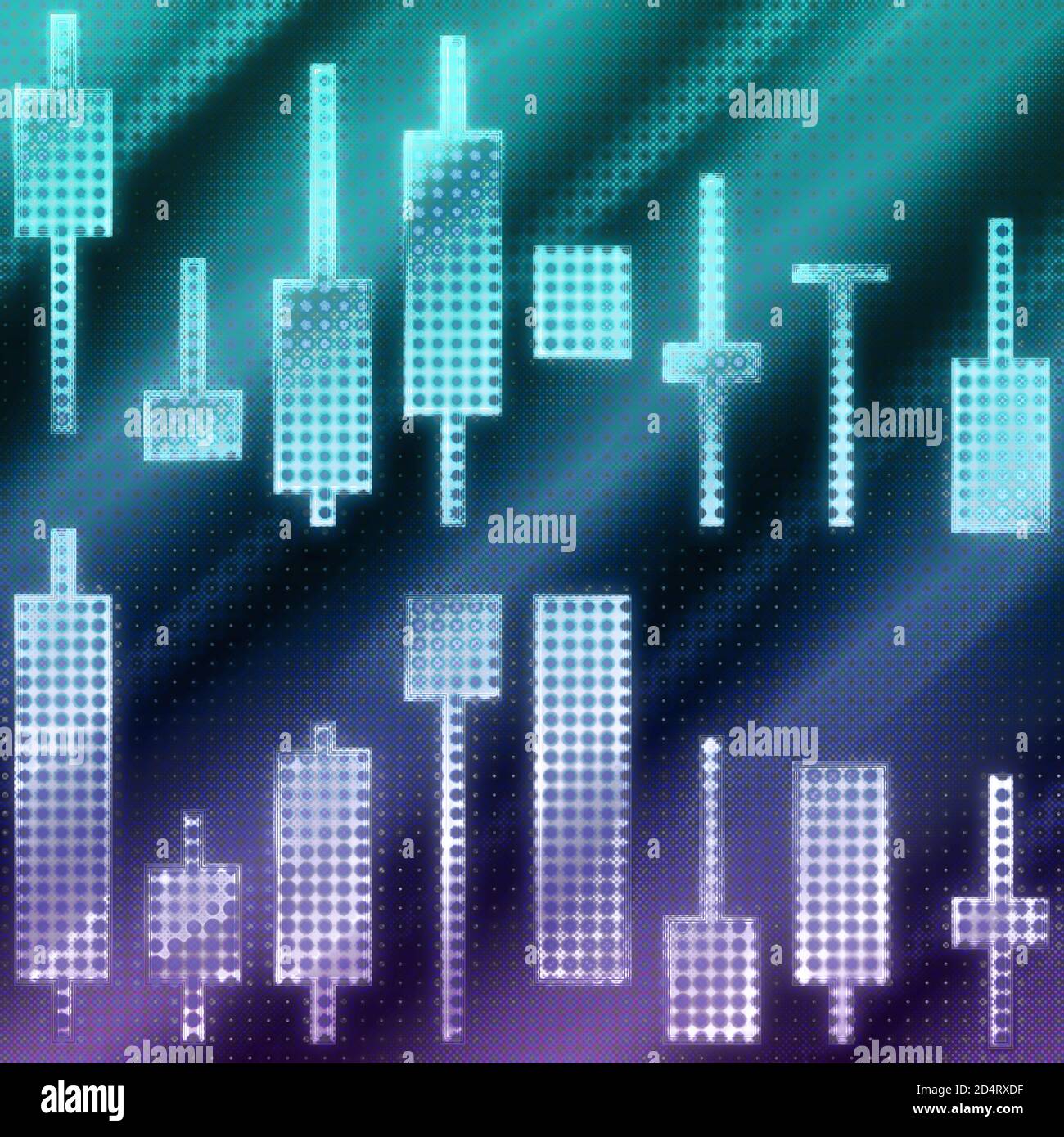 An abstract halftone grunge style candlestick chart shape background ...