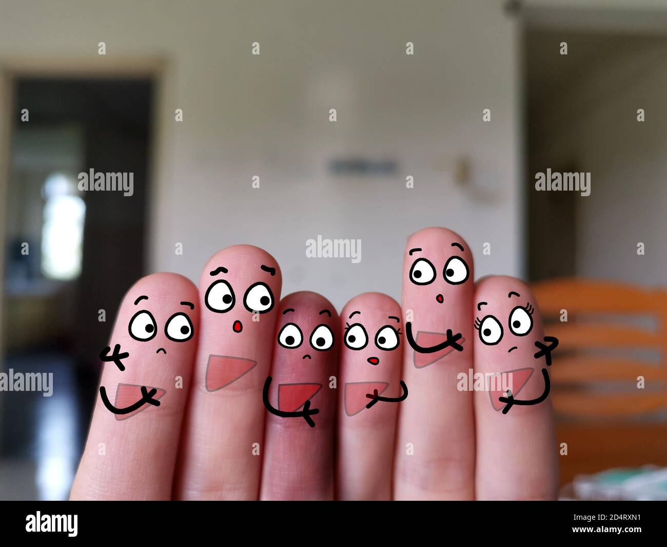 Six fingers are decorated as six person. One of them is suffering from ...