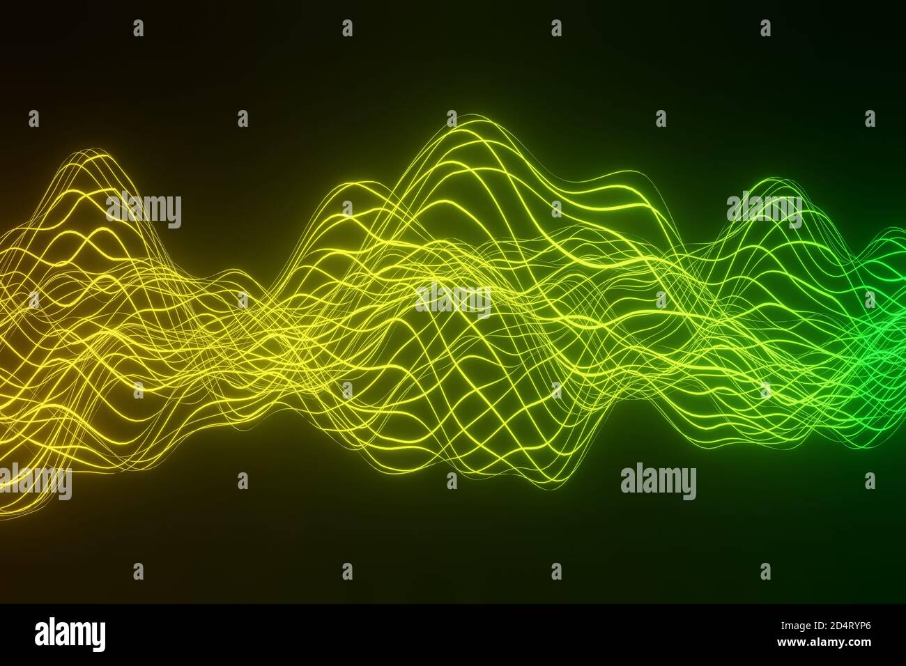 Illustration of green and yellow sound waves on a dark background Stock ...
