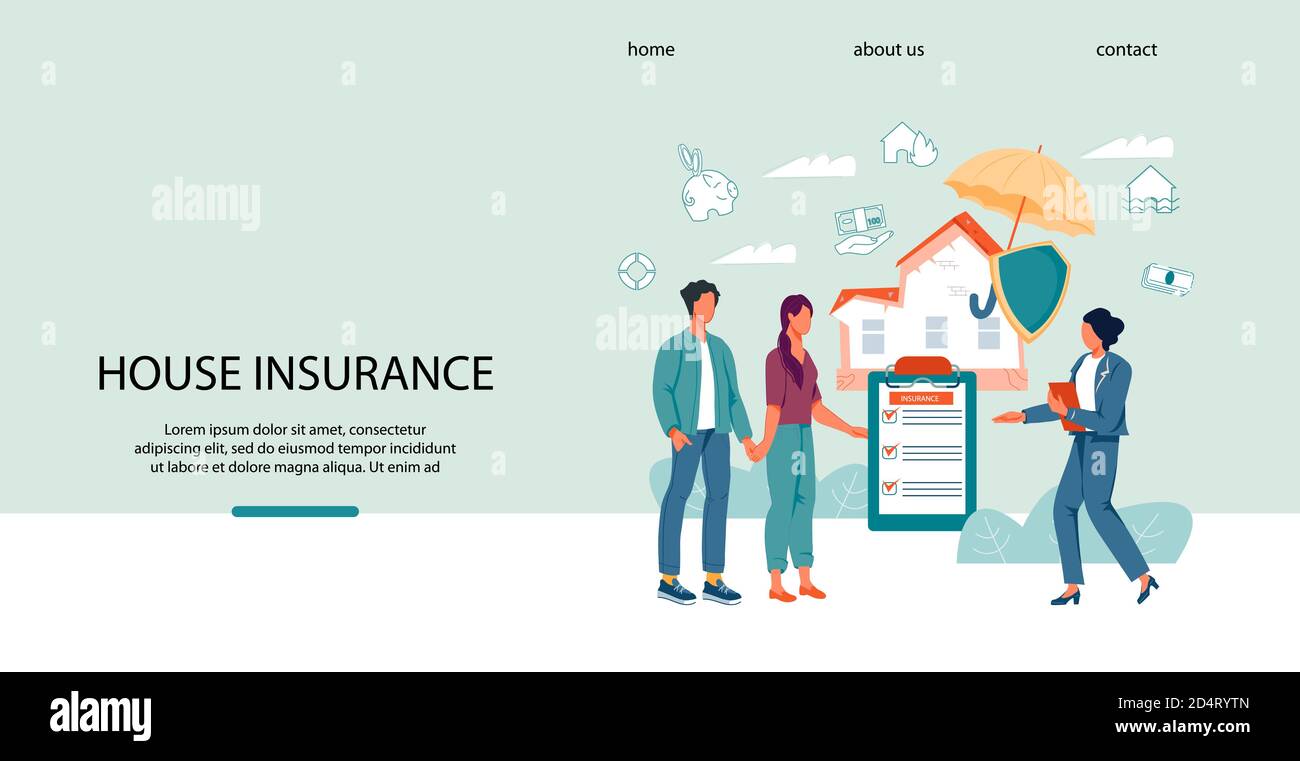 Property and home insurance website banner template flat vector ...