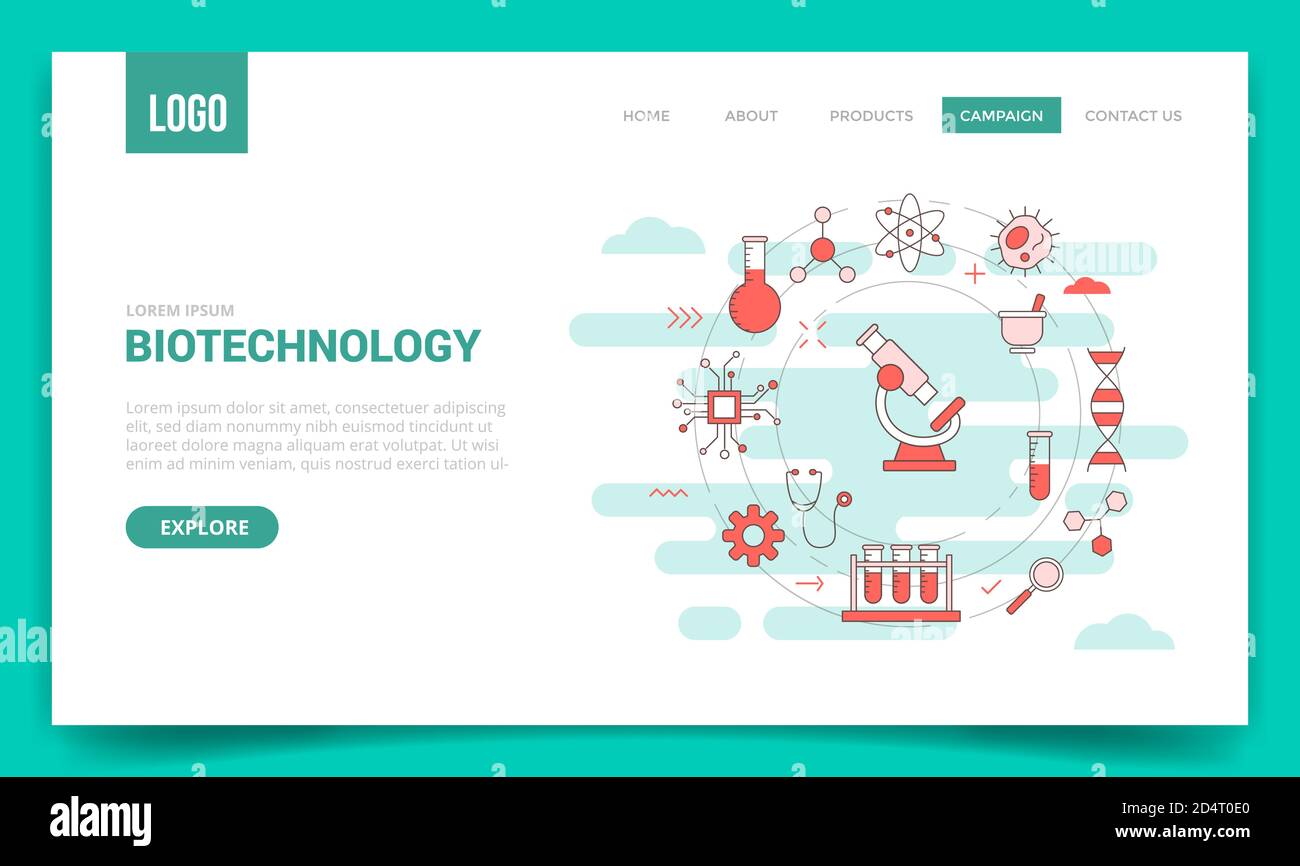 biotechnology concept with circle icon for website template or landing ...