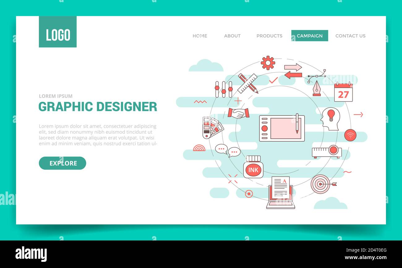 graphic designer concept with circle icon for website template or ...