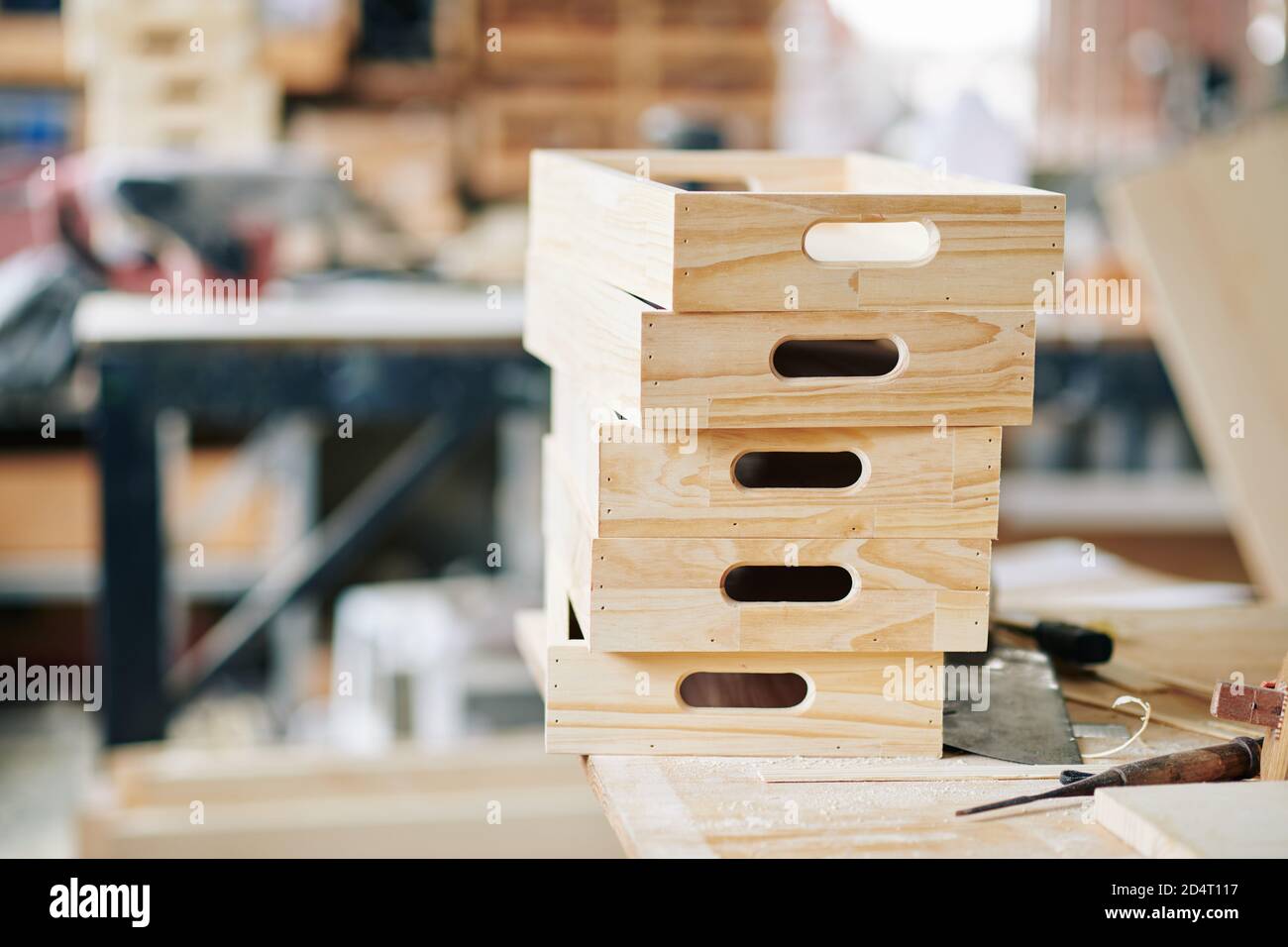 Unfinished wooden crates Stock Photo - Alamy