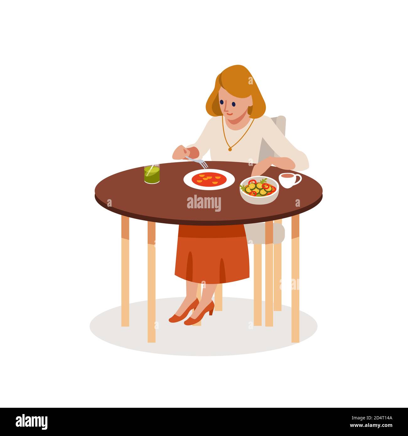 Cartoon Girl Eating Dinner
