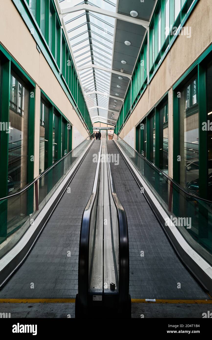 Shoppers on the pedestrian escalator at the Morrisons superstore ...