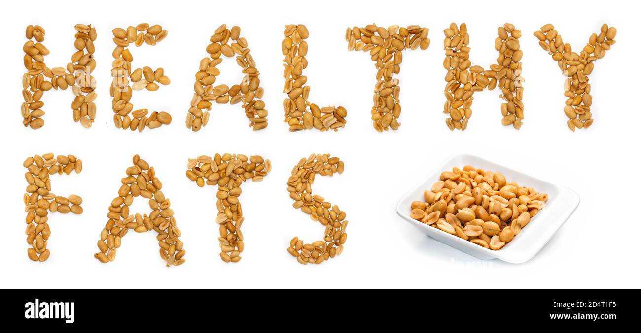 Healthy fats word text. White background. The written healthy fats ...