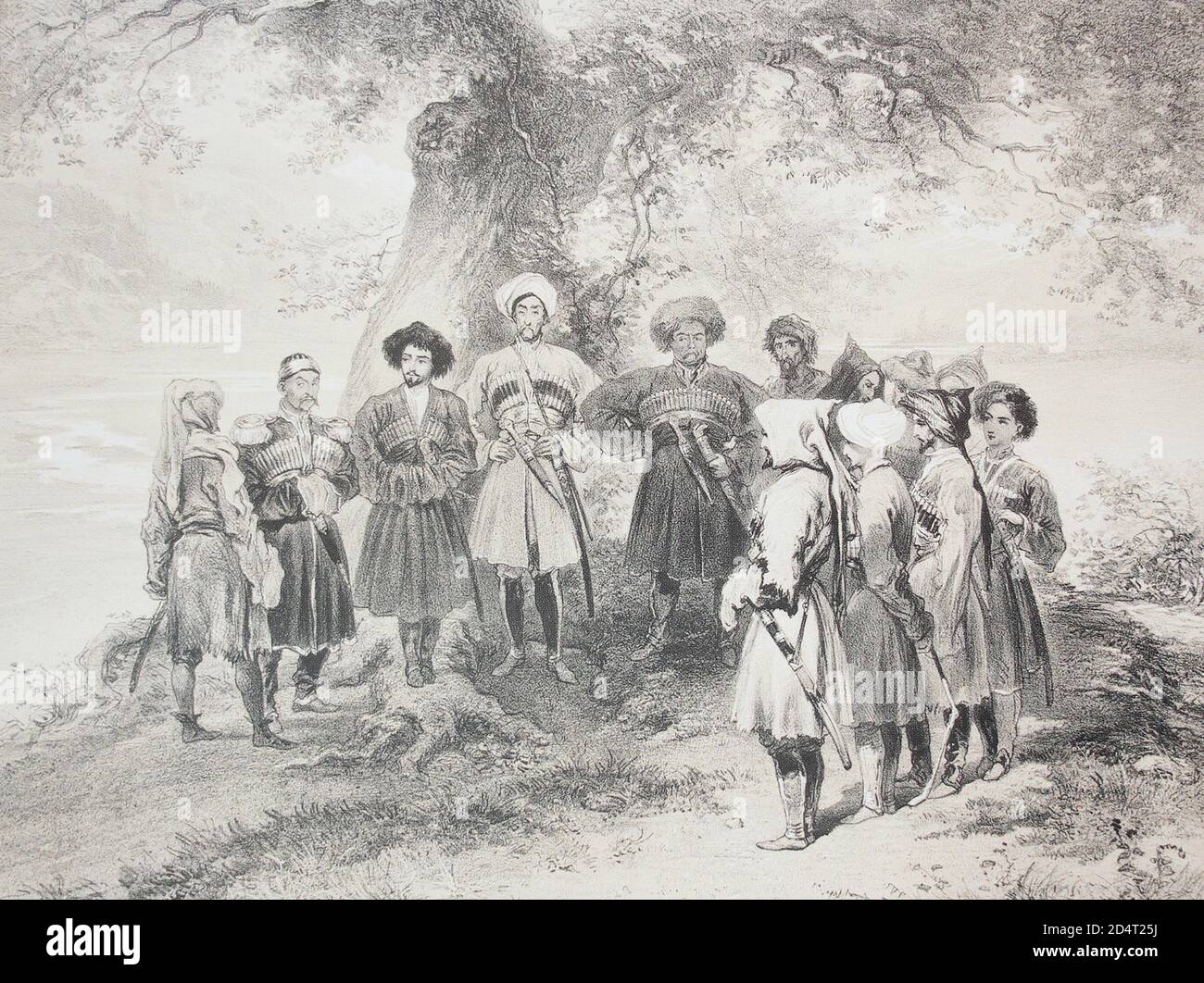 Assembly of Circassian princes. Lithography of 1847 Stock Photo - Alamy