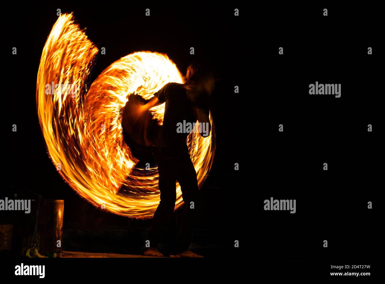 Fire show at night in Thailand Stock Photo - Alamy