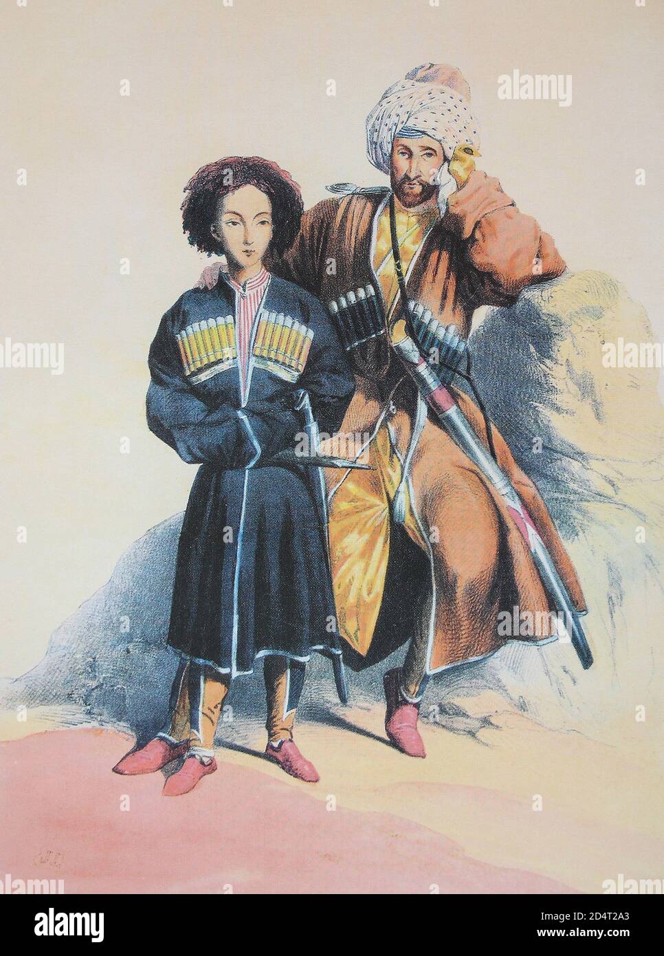 The young Ubykh prince and his ataliq. Lithography of 1846-1849 Stock ...