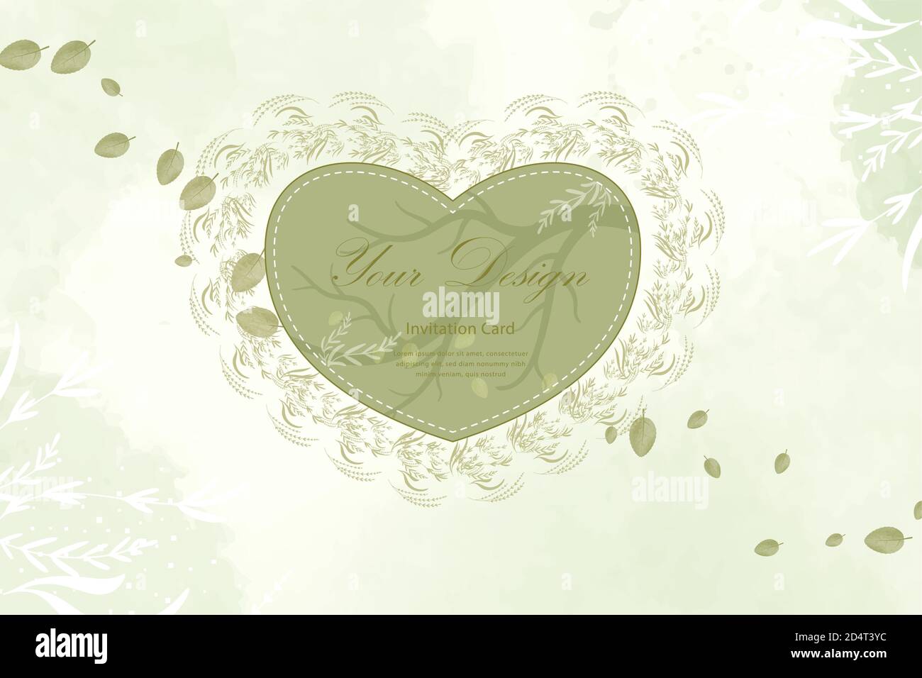 Green heart with leaf for wedding invitation card background Stock ...