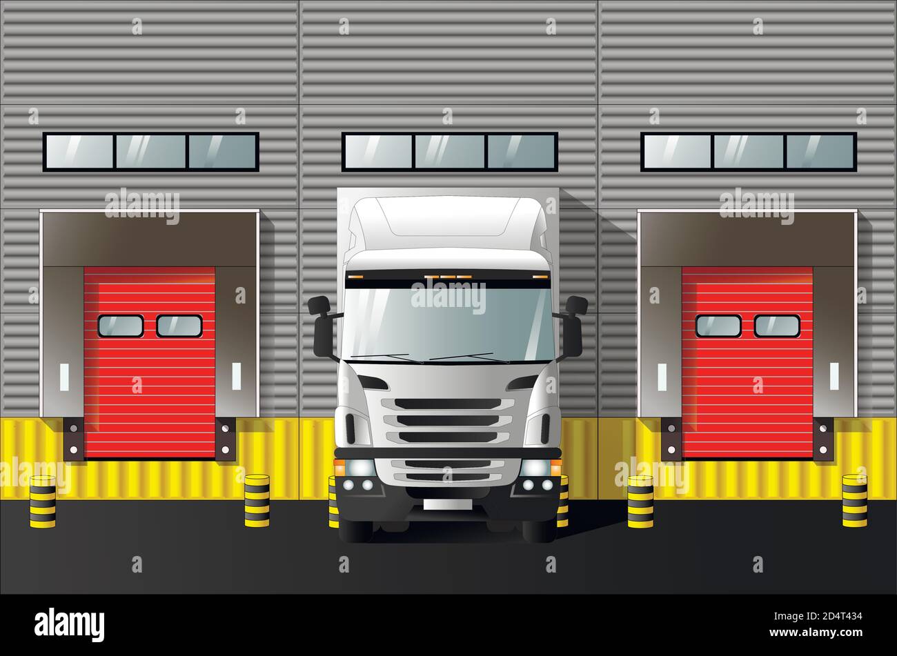 Unloading trucks at a modern warehouse complex. Vector Stock Vector ...