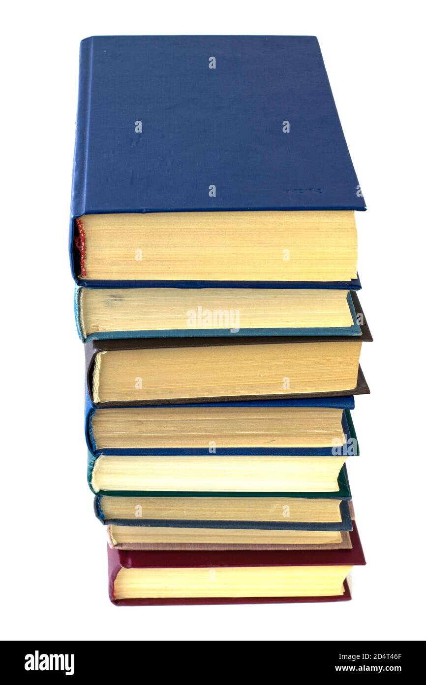stack of eight books isolated on white background Stock Photo - Alamy