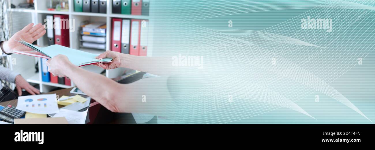 Overworked businessman refusing work; panoramic banner Stock Photo - Alamy