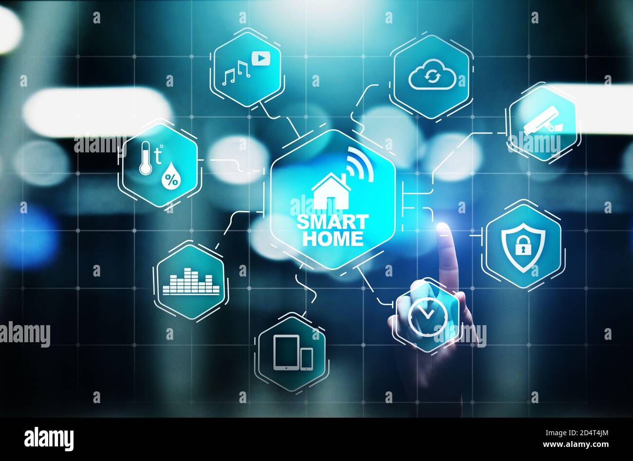 Smart home control panel on virtual screen. IOT and Automation ...