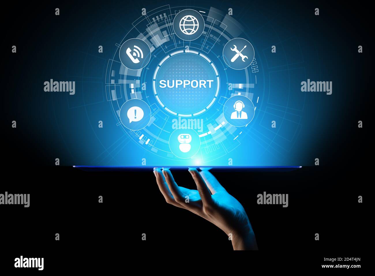 Support button on virtual screen. Customer service and communication ...