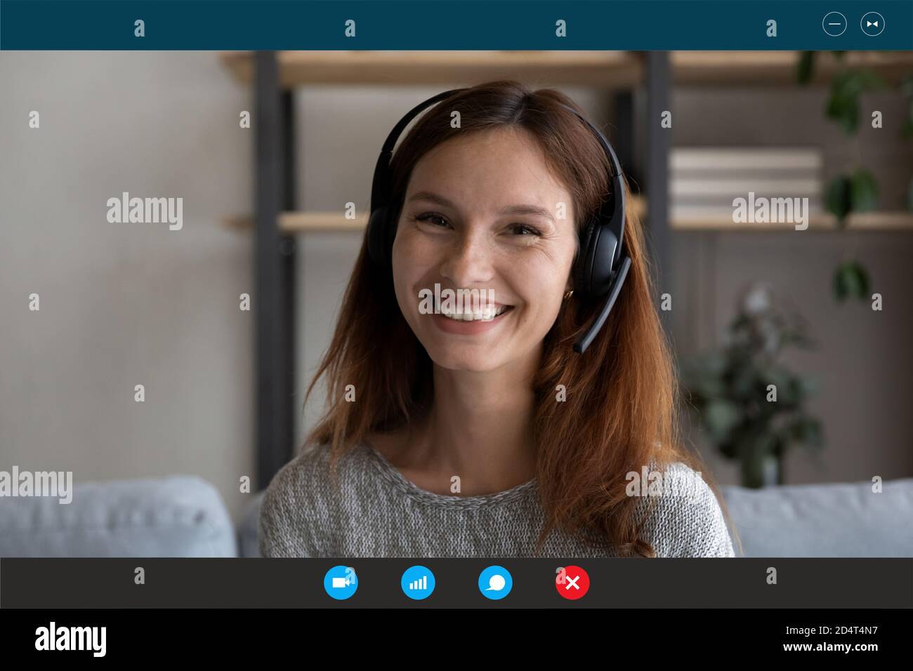 Screen view of smiling woman talk consult client online Stock Photo - Alamy