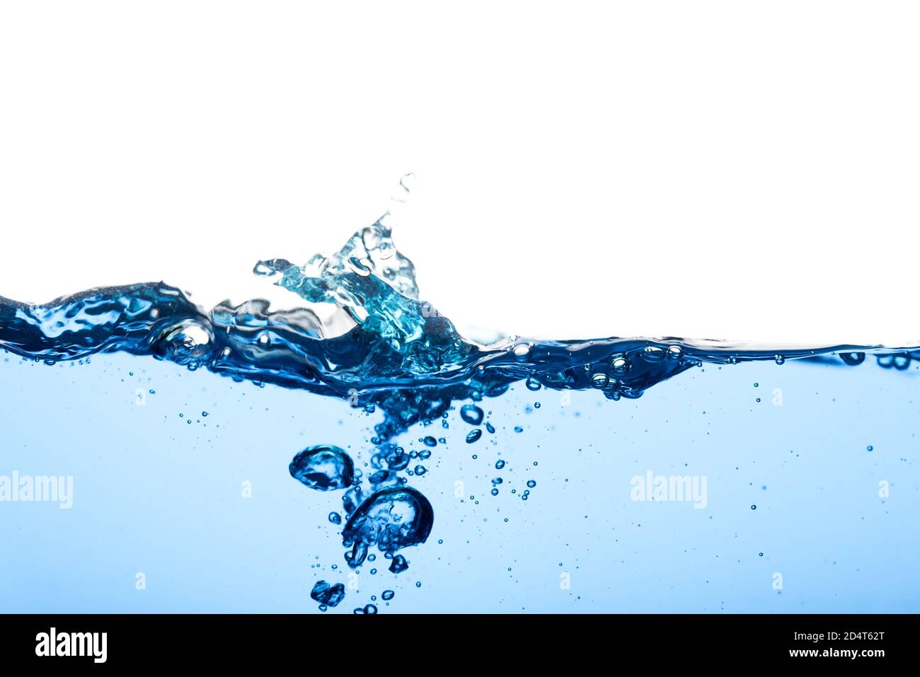 Abstract clean flow ripple surface on liquid. Light blue water wave with air bubbles and a ...