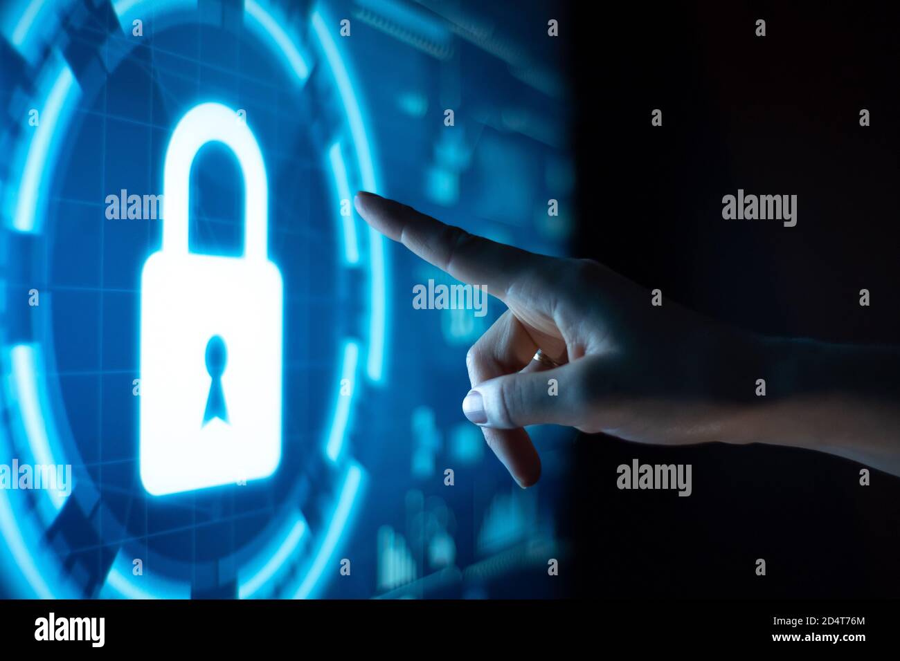 Online data protection concept with digital lock and hand Stock Photo ...
