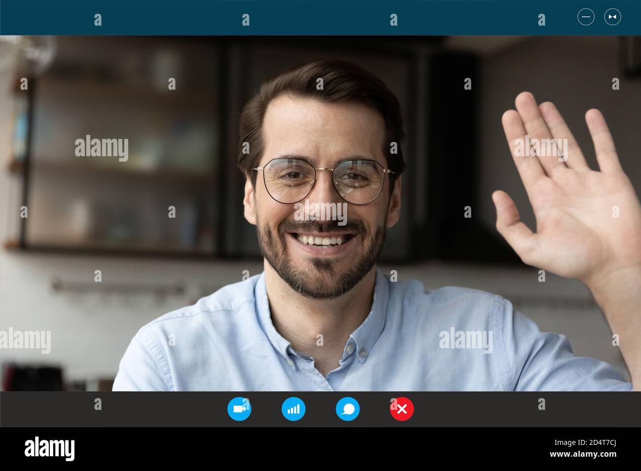 Businessman video call wave hi-res stock photography and images - Alamy