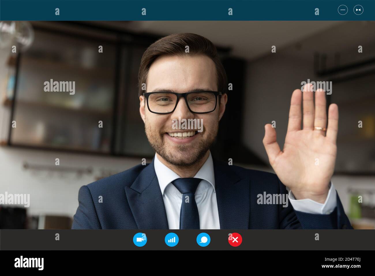 Businessman video call wave hi-res stock photography and images - Alamy