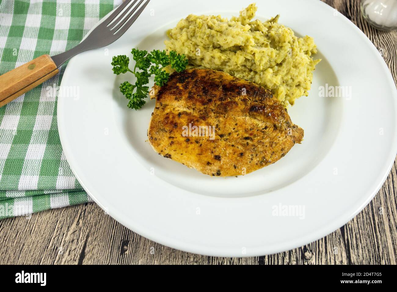 plate of chicken cutlet and broccoli puree Stock Photo - Alamy