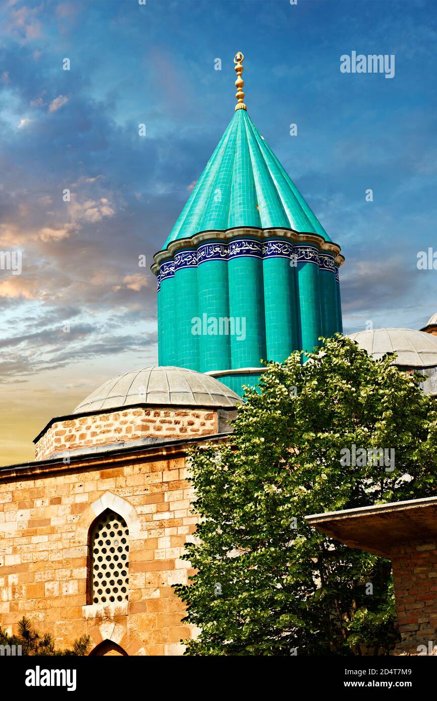 The Mevlâna museum, with the blue domed mausoleum of Jalal ad-Din ...