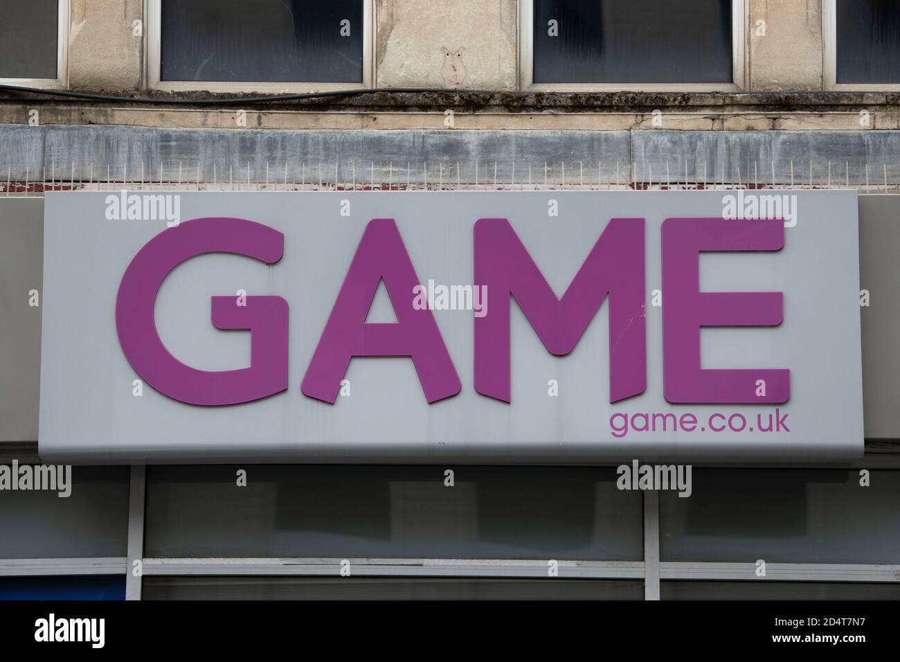 A close-up of a Game retail store sign in Cardiff, Wales, United ...