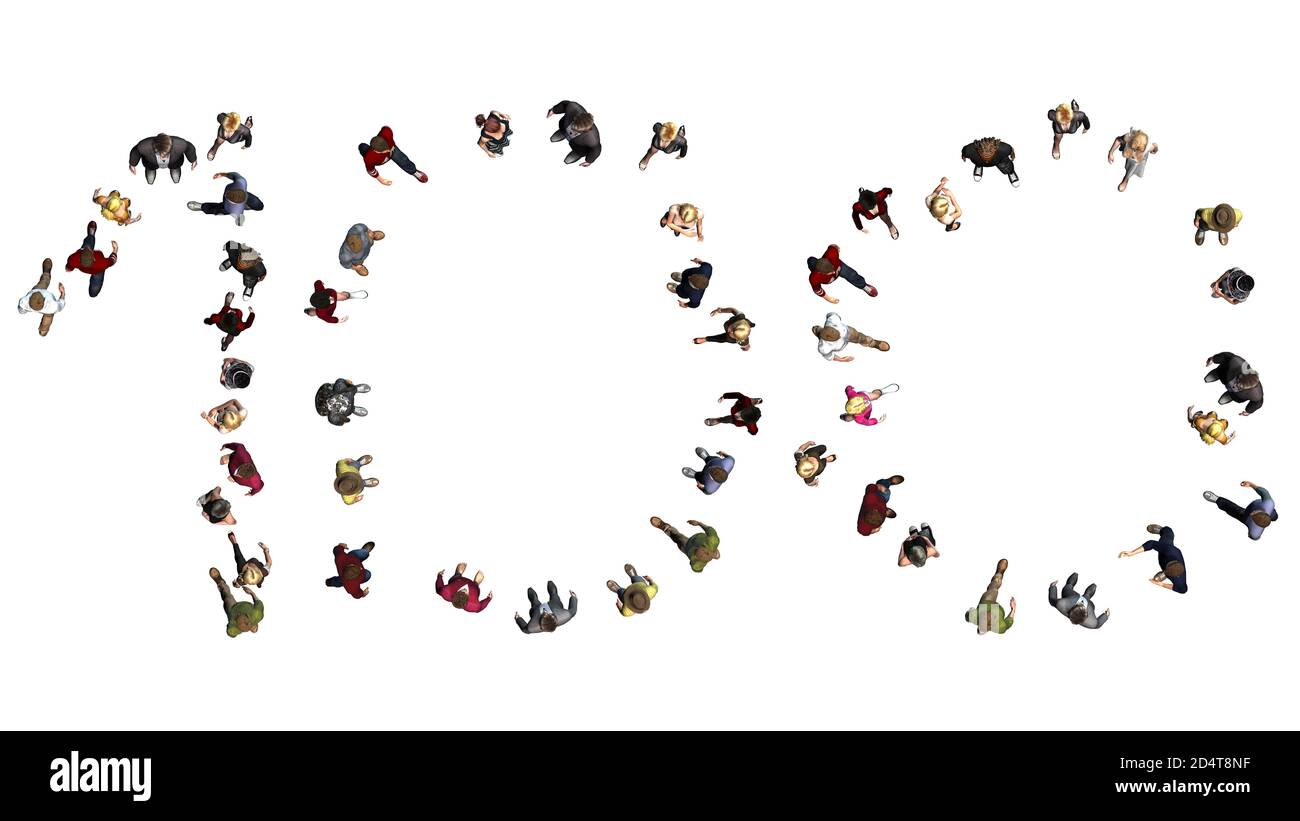 people - arranged in number 100 - top view without shadow - isolated on ...