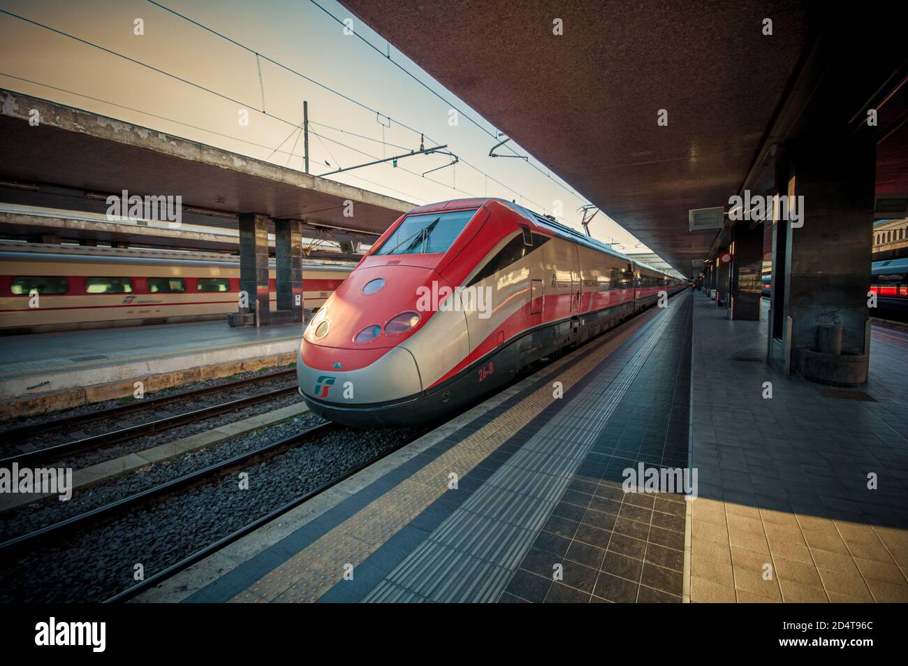 Frecciarossa, italy's high speed train at the station Termini in Rome ...
