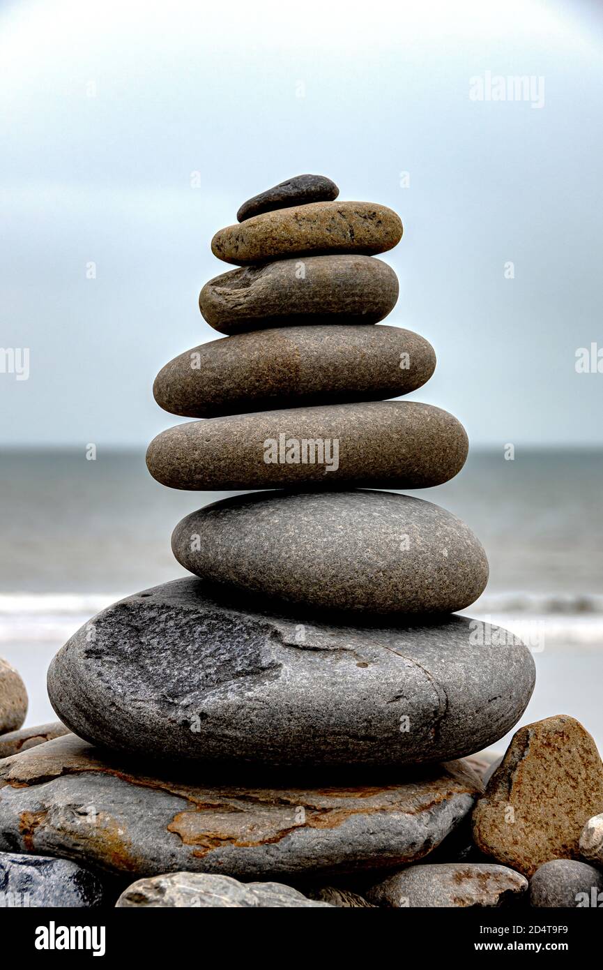 Pebble stack Pembrokeshire south wales Stock Photo - Alamy