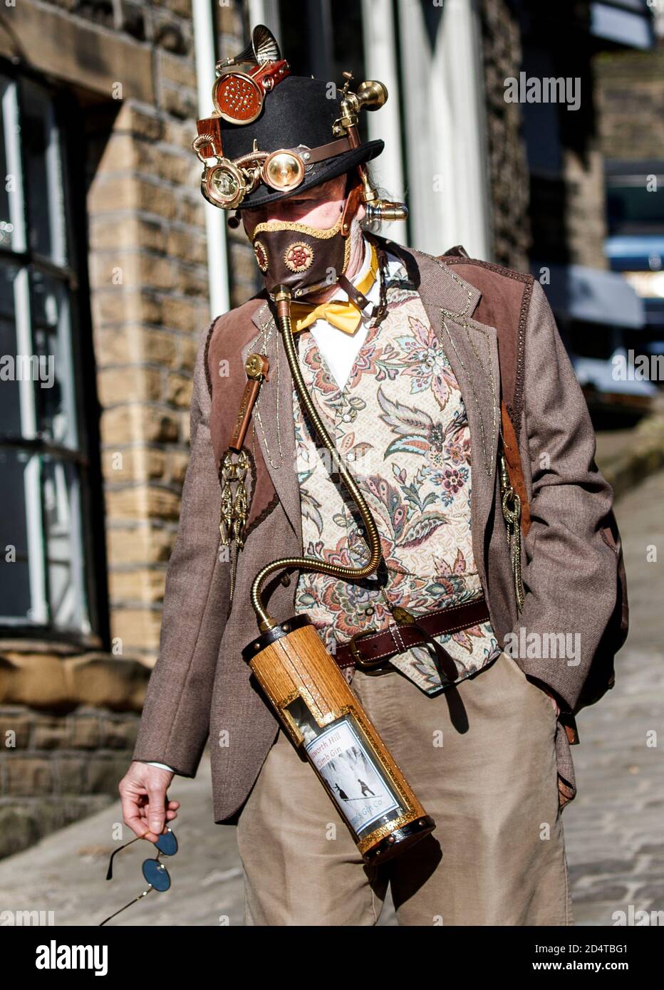A Steampunk attends the 'socially distanced' Haworth Steampunk Weekend ...