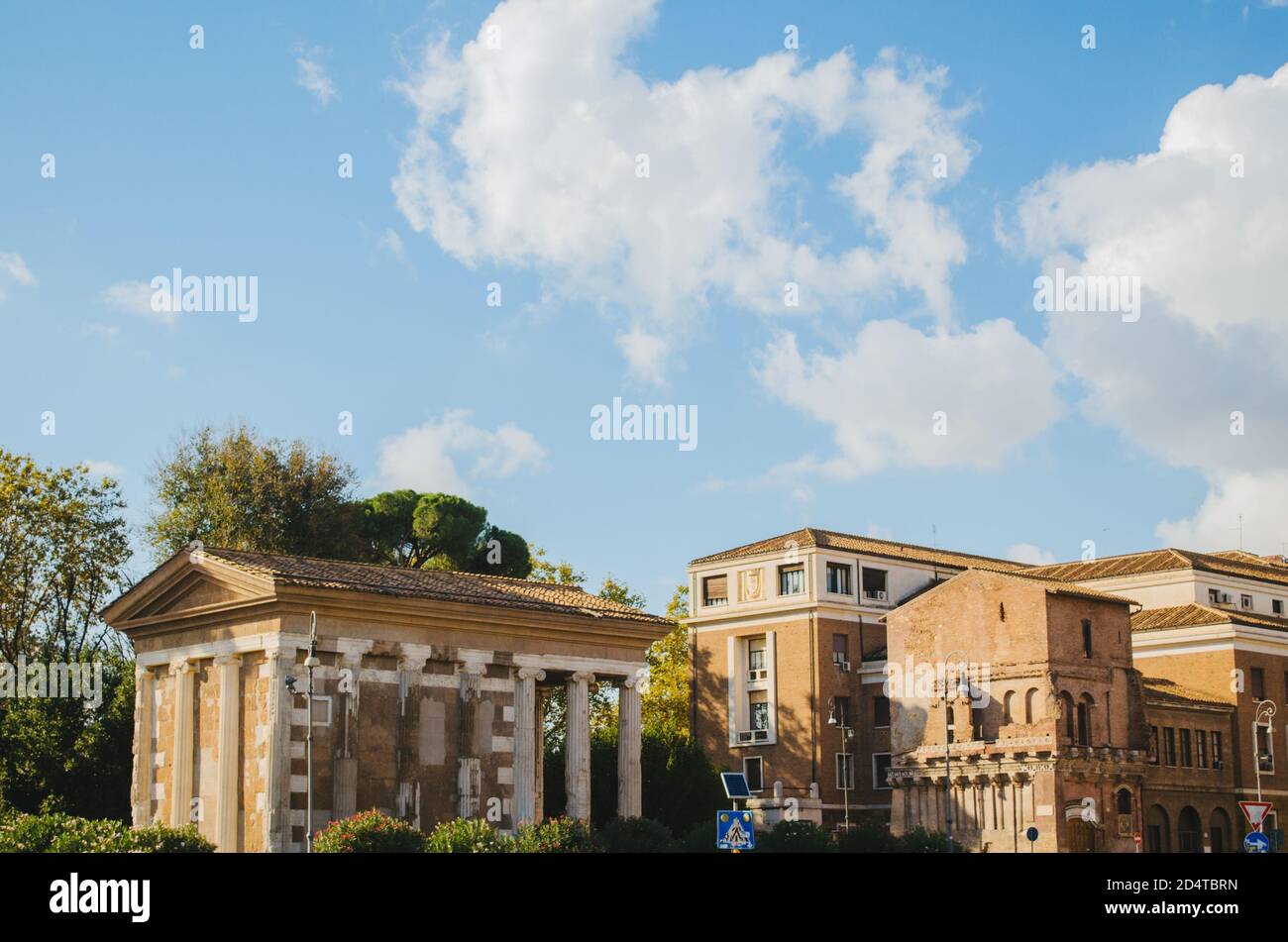 Rome, Italy - The ancient roman Temple of Portunus blended in the ...
