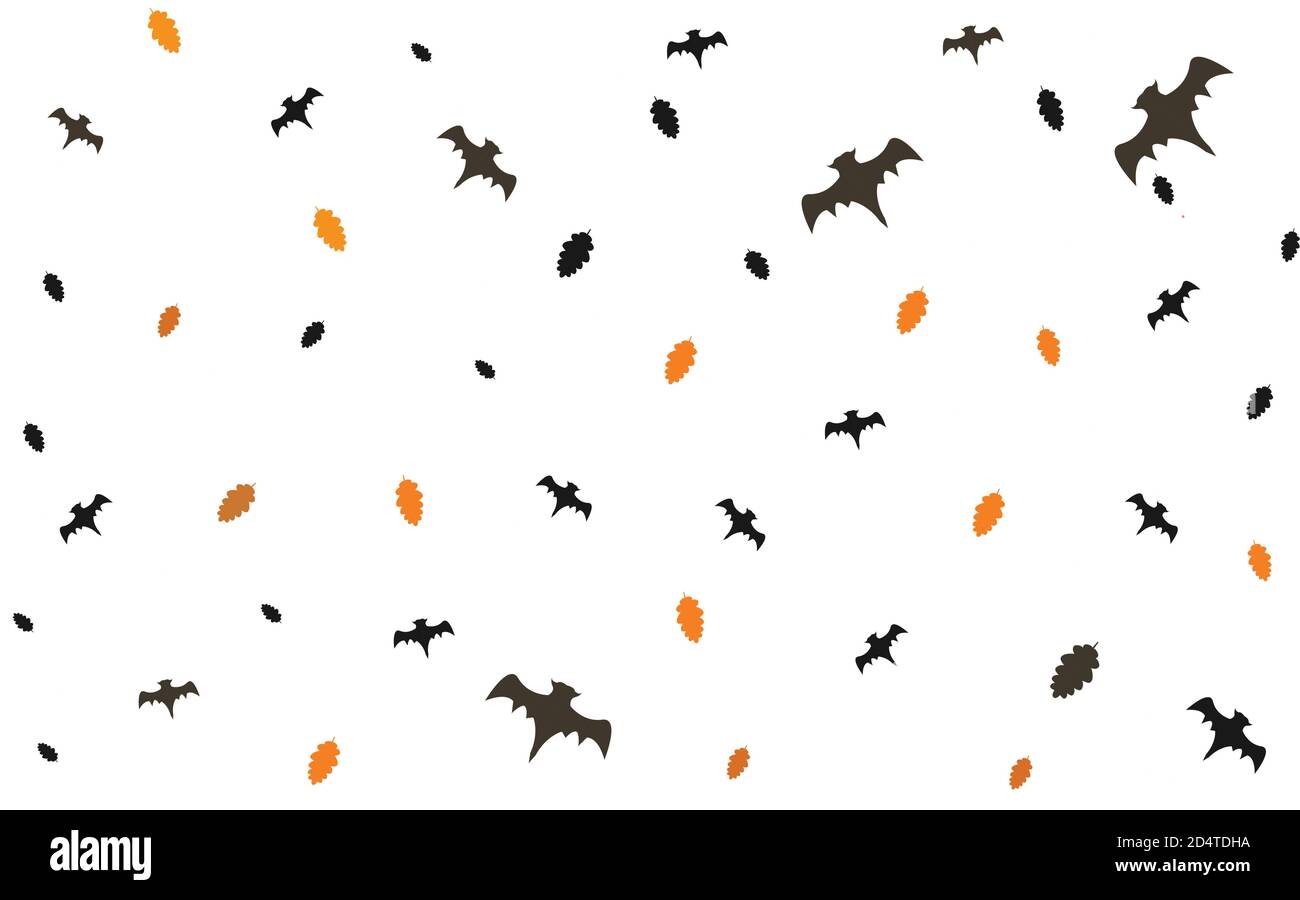 Seamless Halloween Pattern with flying bats and floating leaves on ...
