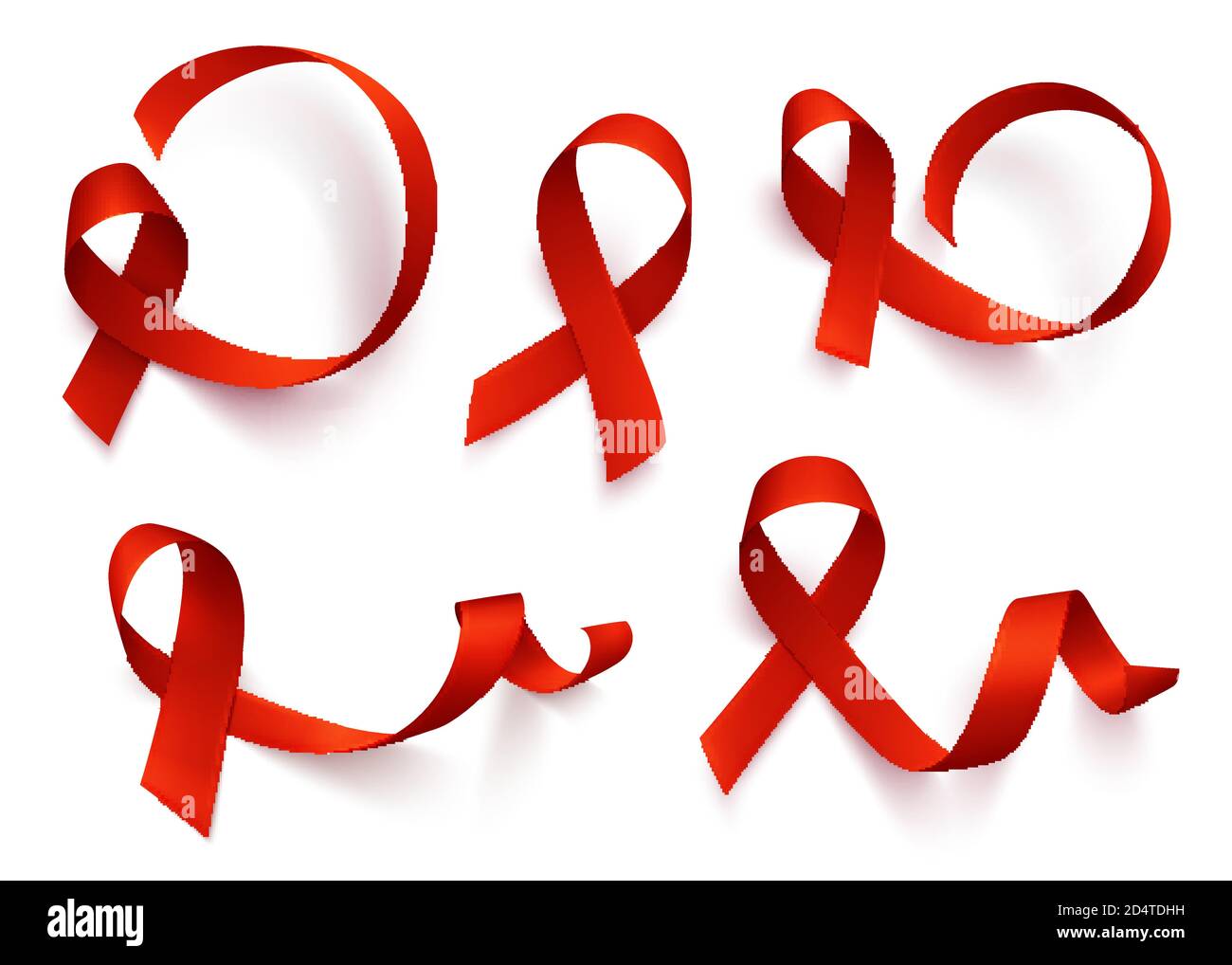 Big set of realistic red ribbons isolated over white background, world aids day symbol, 1 ...