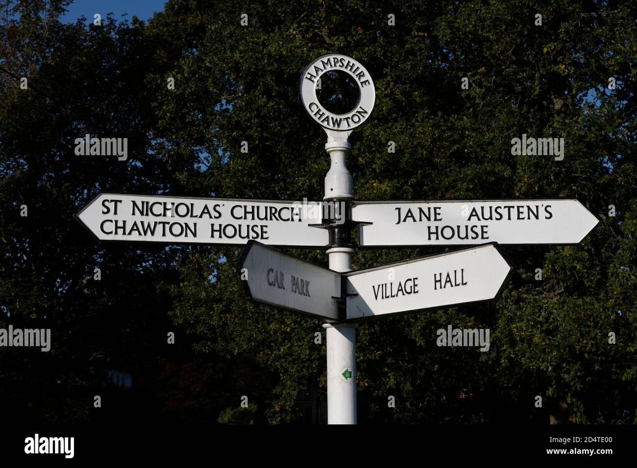 Signpost (Traffic finger post) at the Centre of Hampshire village of ...