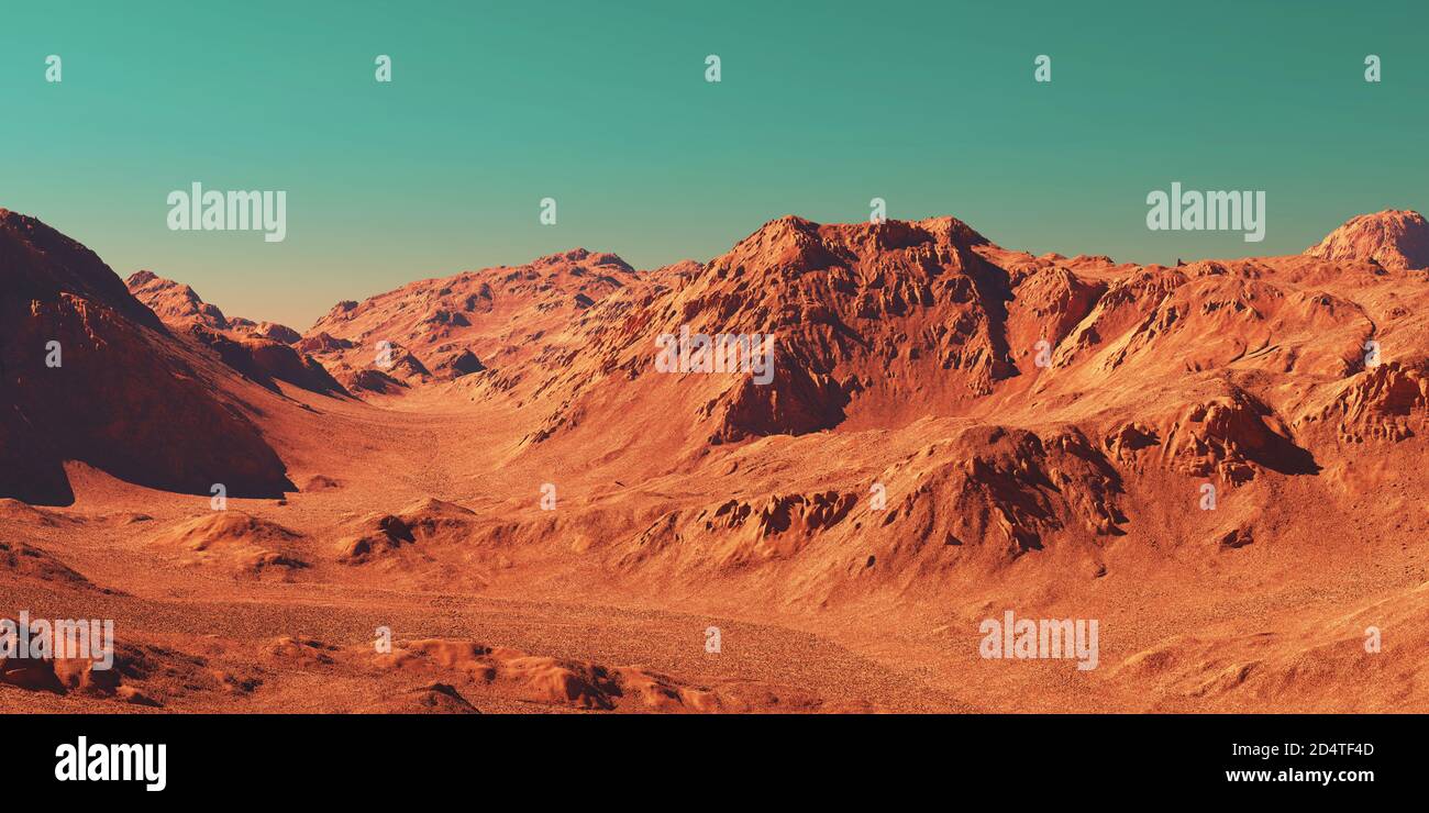 Mars landscape, 3d render of imaginary mars planet terrain, science ...