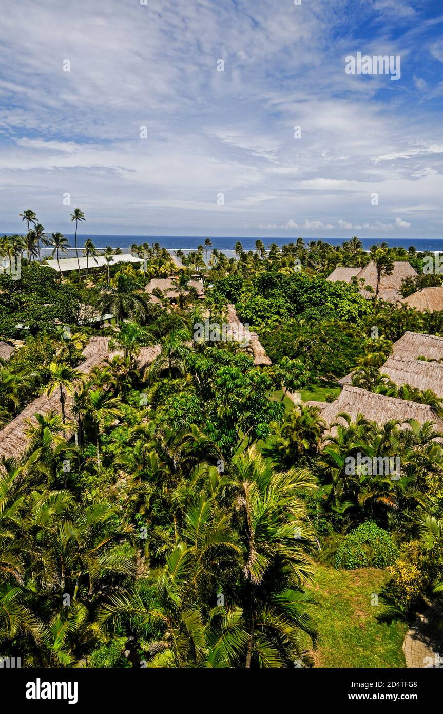 View of the Outriggers on the Lagoon hotel complex with guest bungalows ...