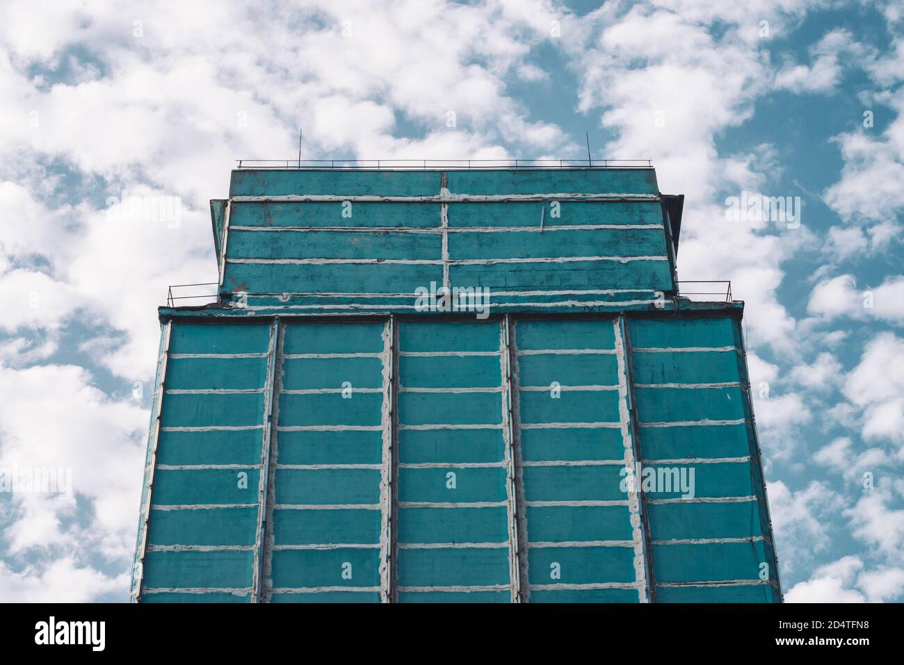 Giant wall of multistory production building. Picturesque old renovated ...