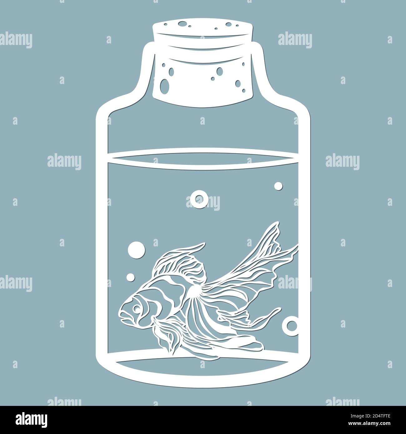 Aquarium fish and bubbles in a glass jar. Laser cut. Vector ...